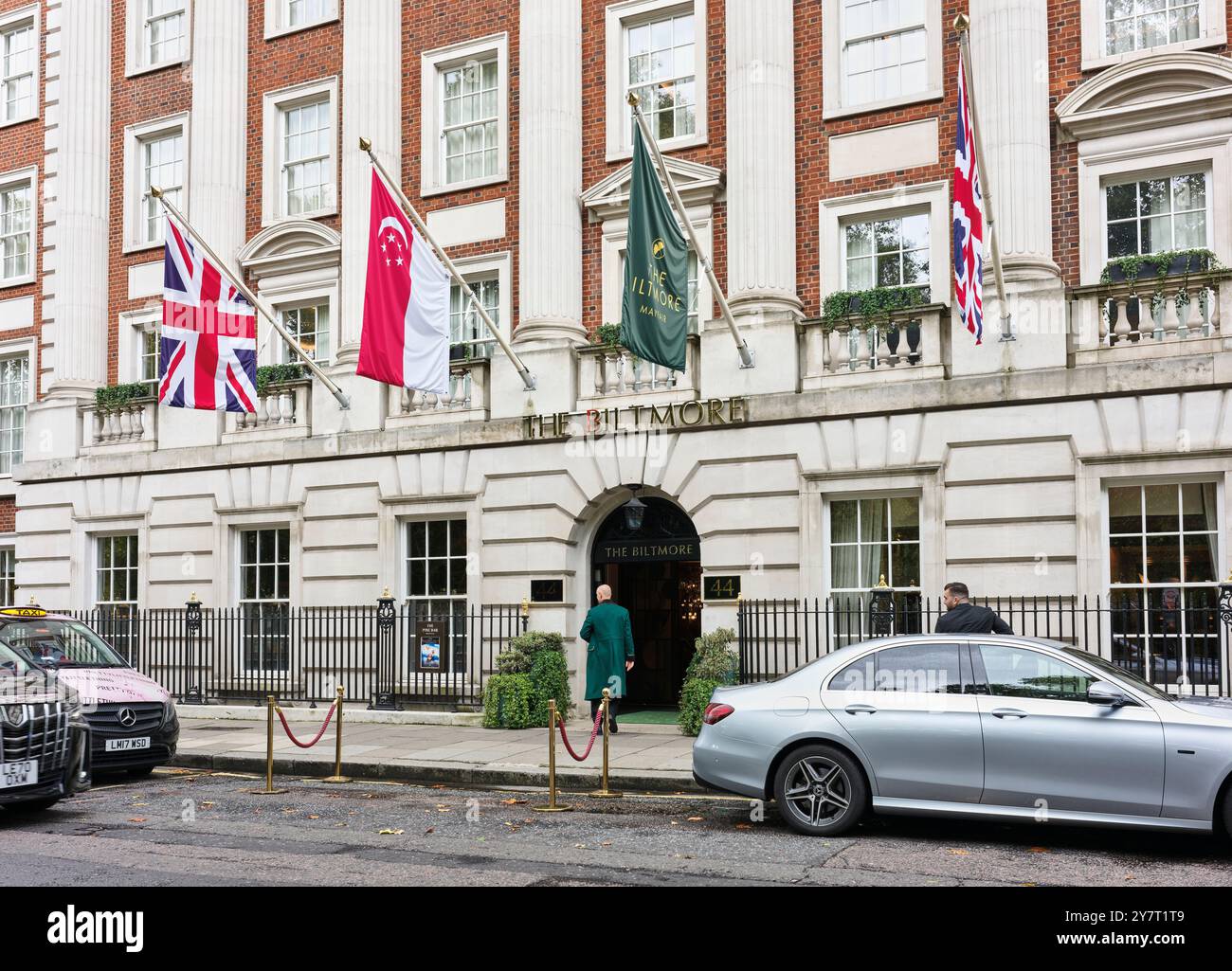 Flags outside the Biltmore Hotel, Grosvenor Square, Mayfair, London ...