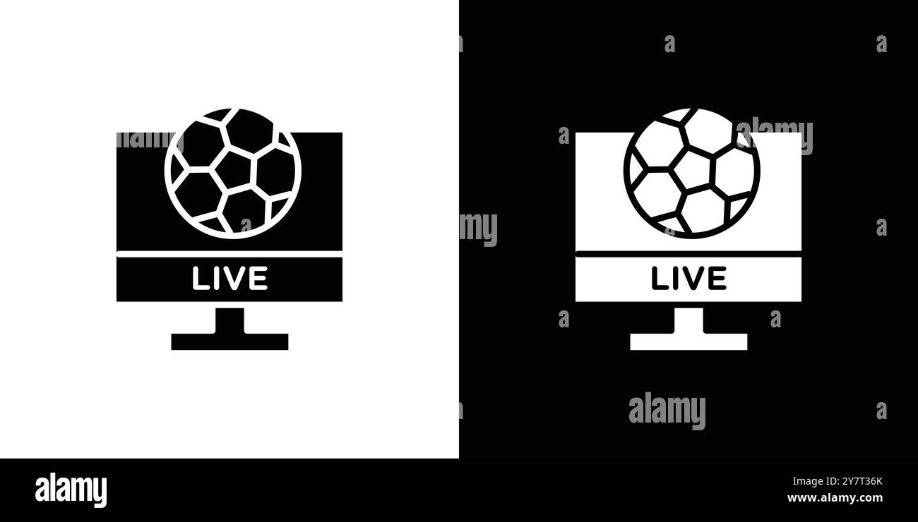 Soccer Live Match On TV icon vector line logo mark or symbol set ...