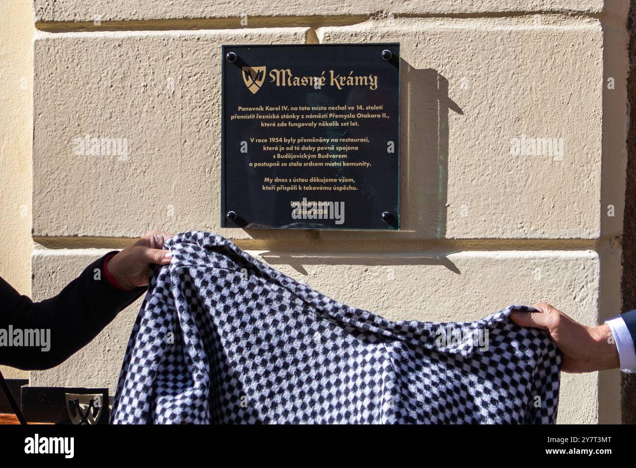 Budweis, Czech Republic. 01st Oct, 2024. The Masne kramy restaurant in Ceske Budejovice ...