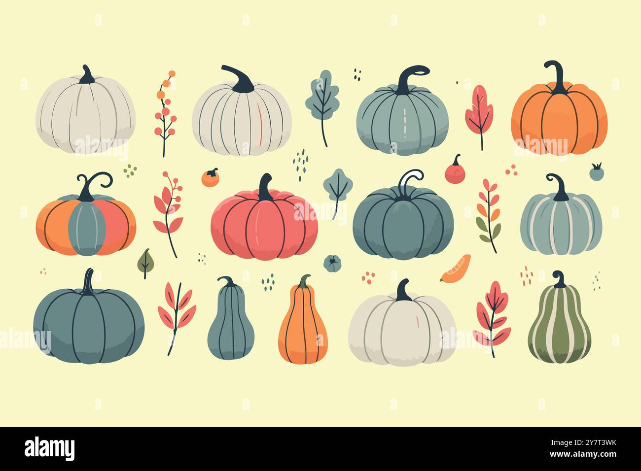 Set of pumpkins in various shapes sizes and colors Stock Vector Image ...