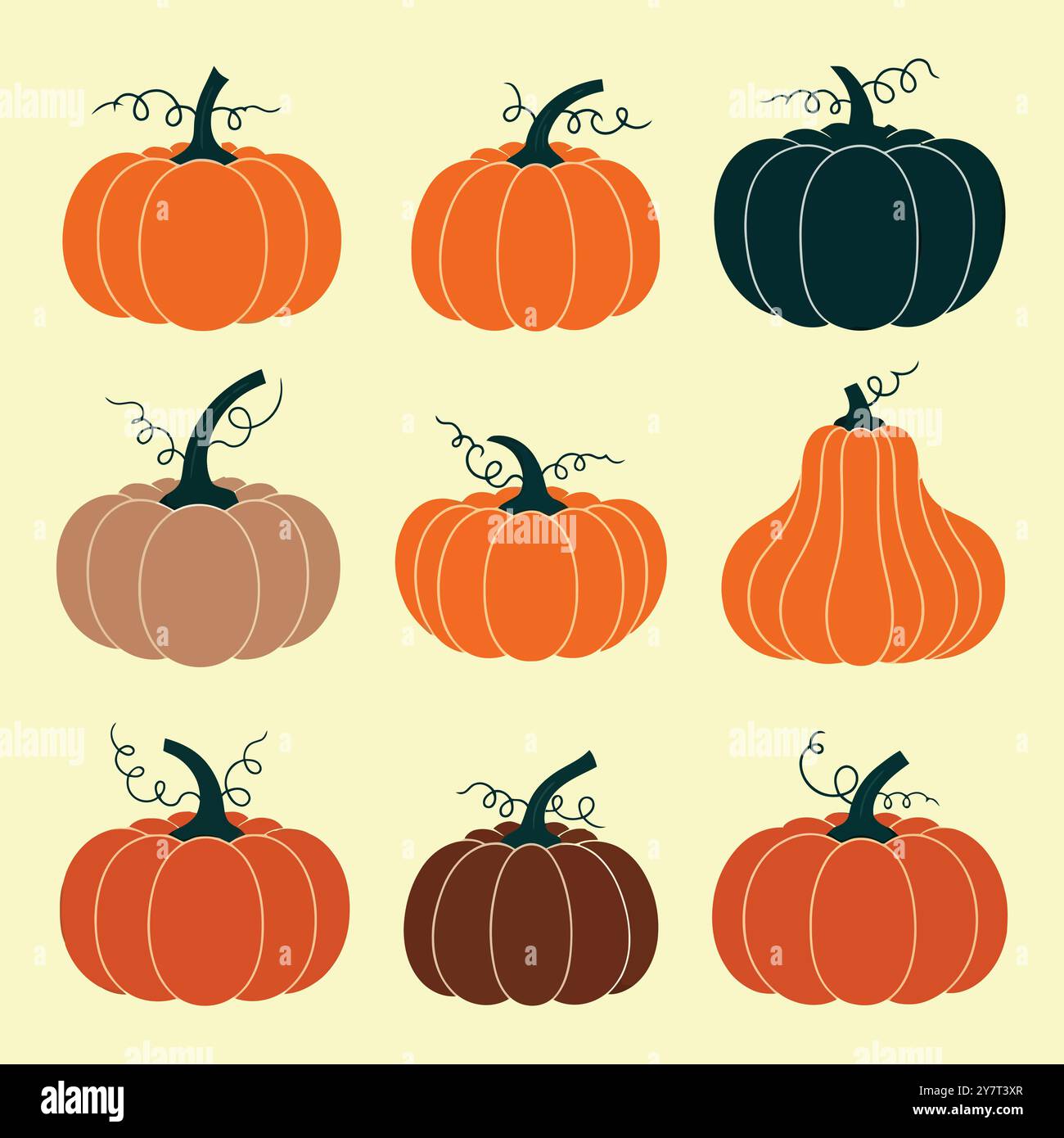 Set of pumpkins in various shapes sizes and colors Stock Vector Image ...