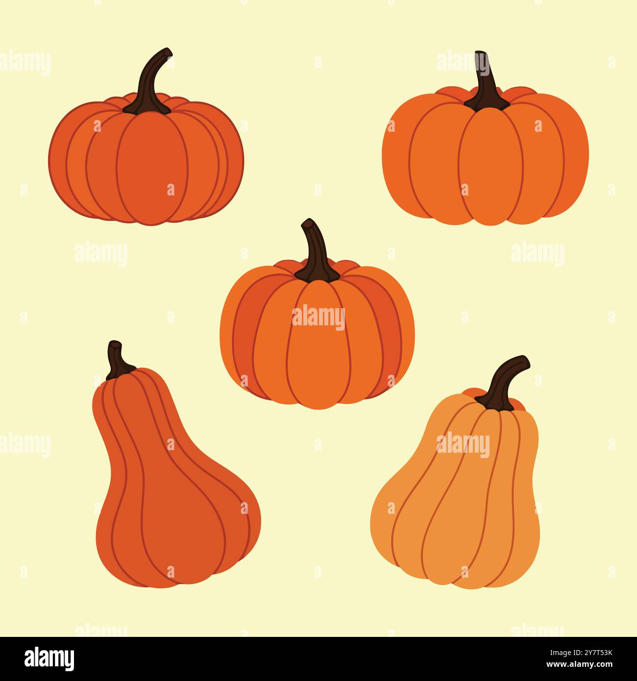 Set of pumpkins in various shapes sizes and colors Stock Vector Image ...