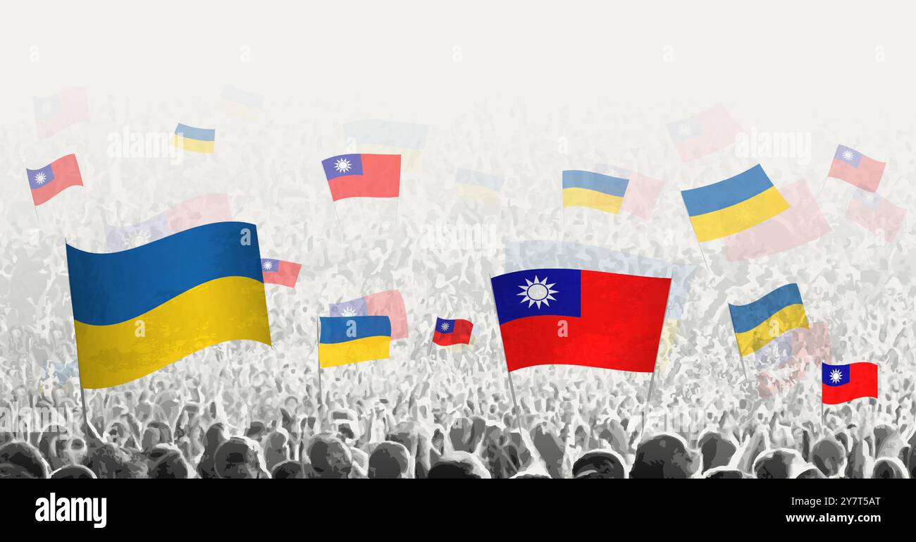 People waving flag of Taiwan and Ukraine, symbolizing Taiwan solidarity ...