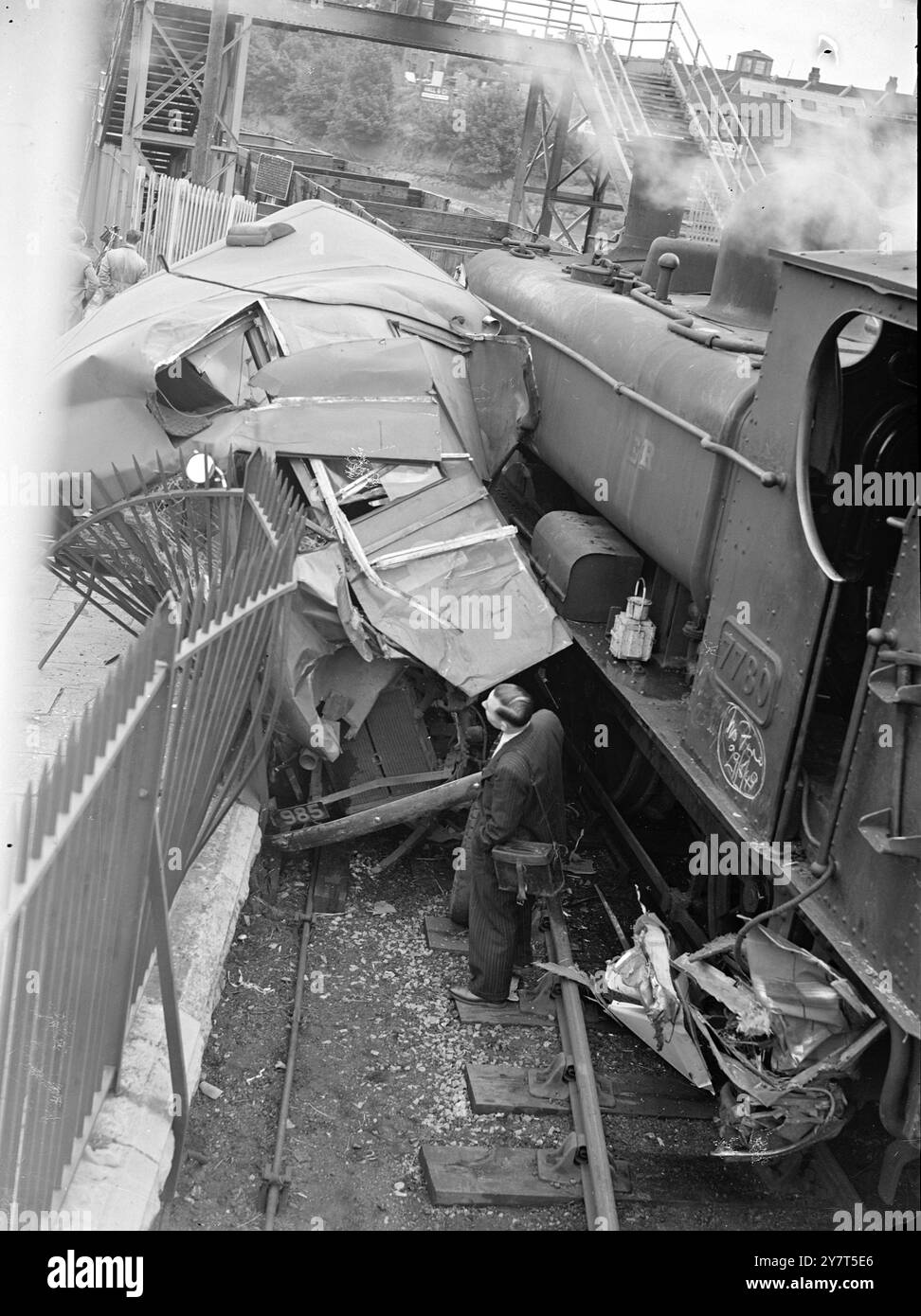 TRAIN AND MOBILE CANTEEN COLLIDE ON LEVEL CROSSING Only a slight leg ...