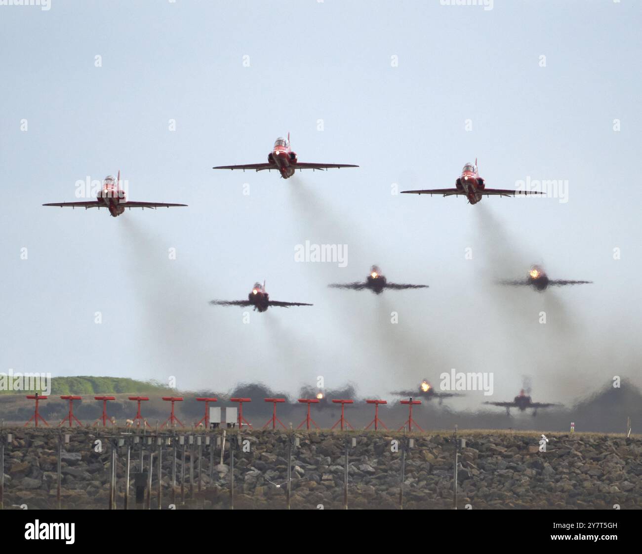 Red Arrows take off from Stornoway Airport on the Isle of Lewis after ...