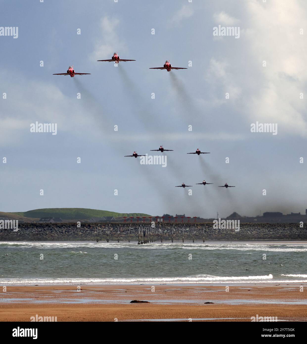 Red Arrows take off from Stornoway Airport on the Isle of Lewis after ...