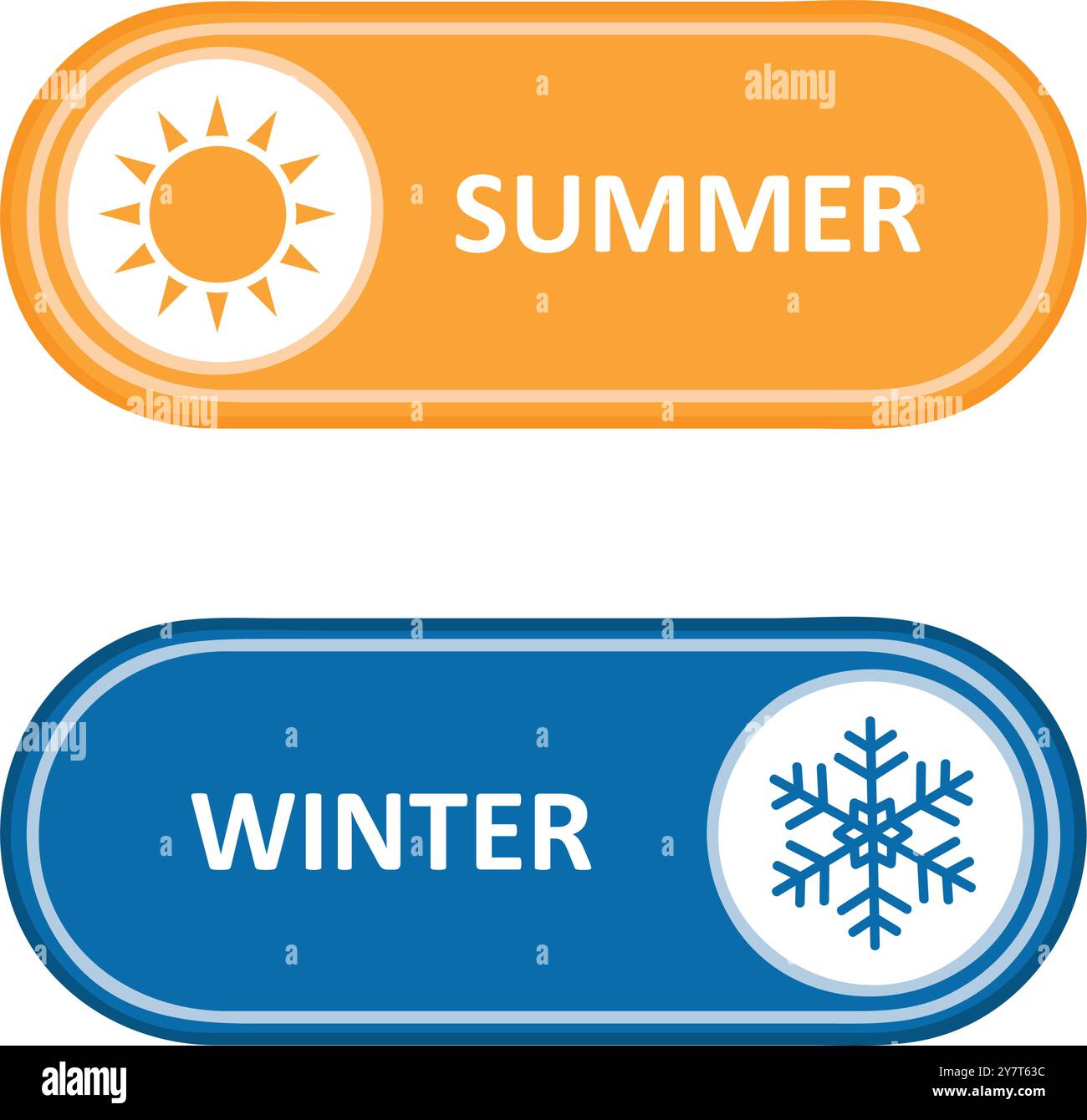 summer and winter button with sun and snowflake vector illustration ...