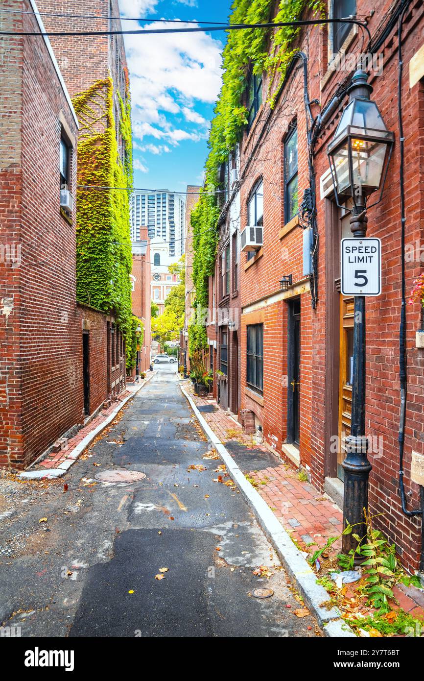 Historic paved street in old city of Boston, Massachusetts, USA Stock ...