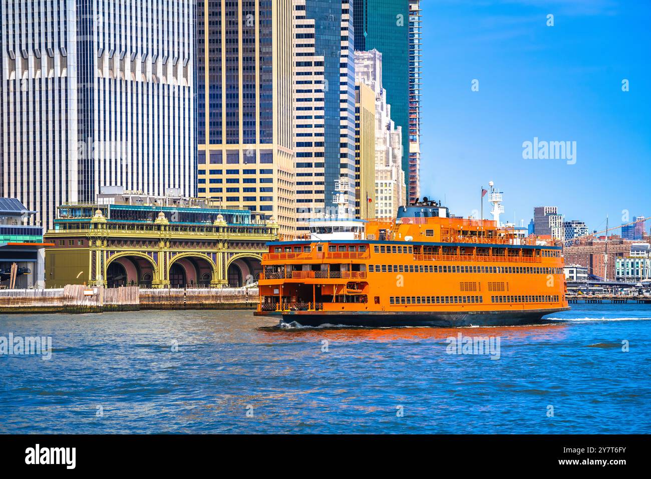Staten Island ferry in front of Manhattan ferry terminal station, New ...