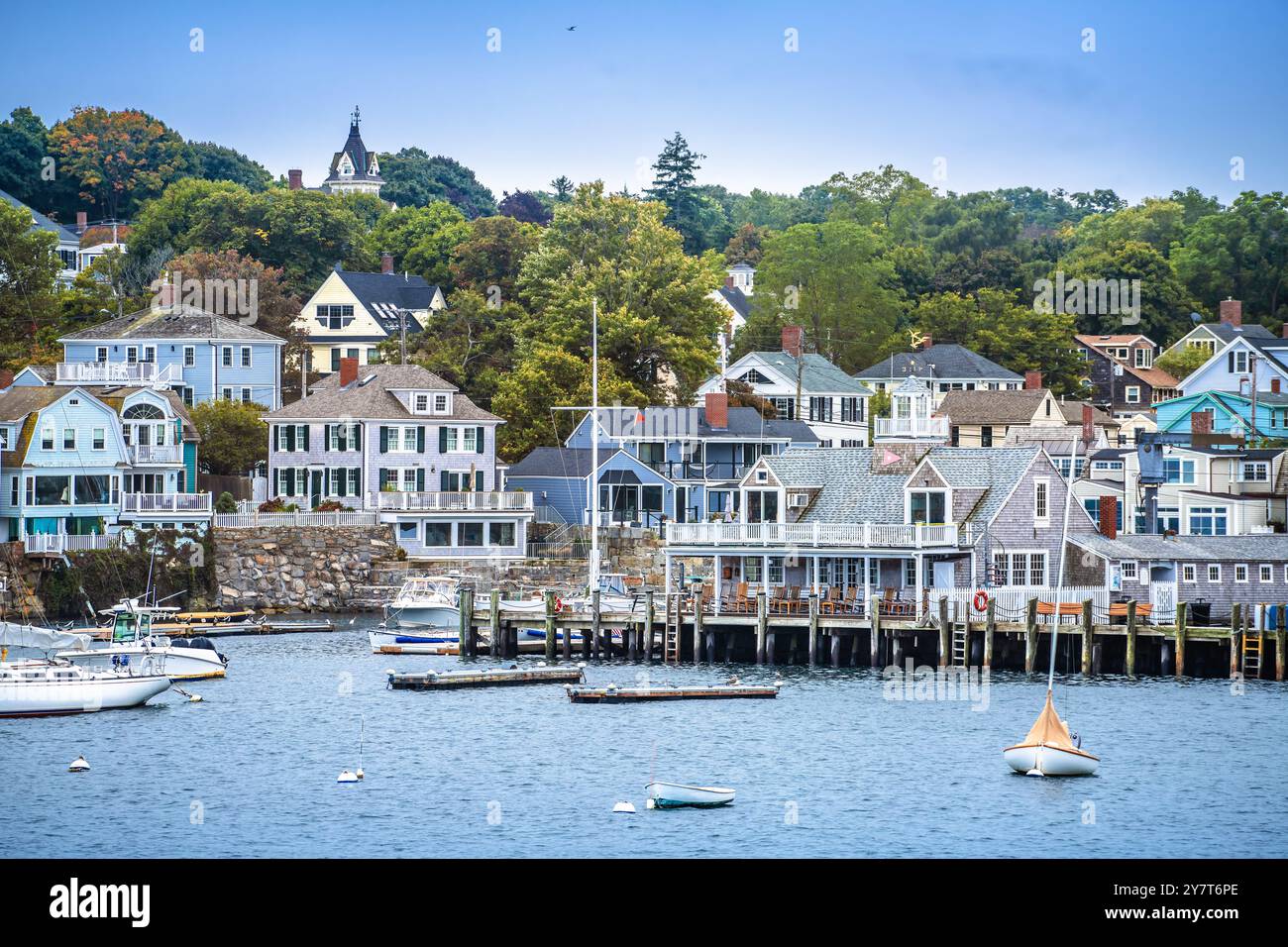 Town of Rockport on Cape Ann harbor and waterfront view, famous summer ...