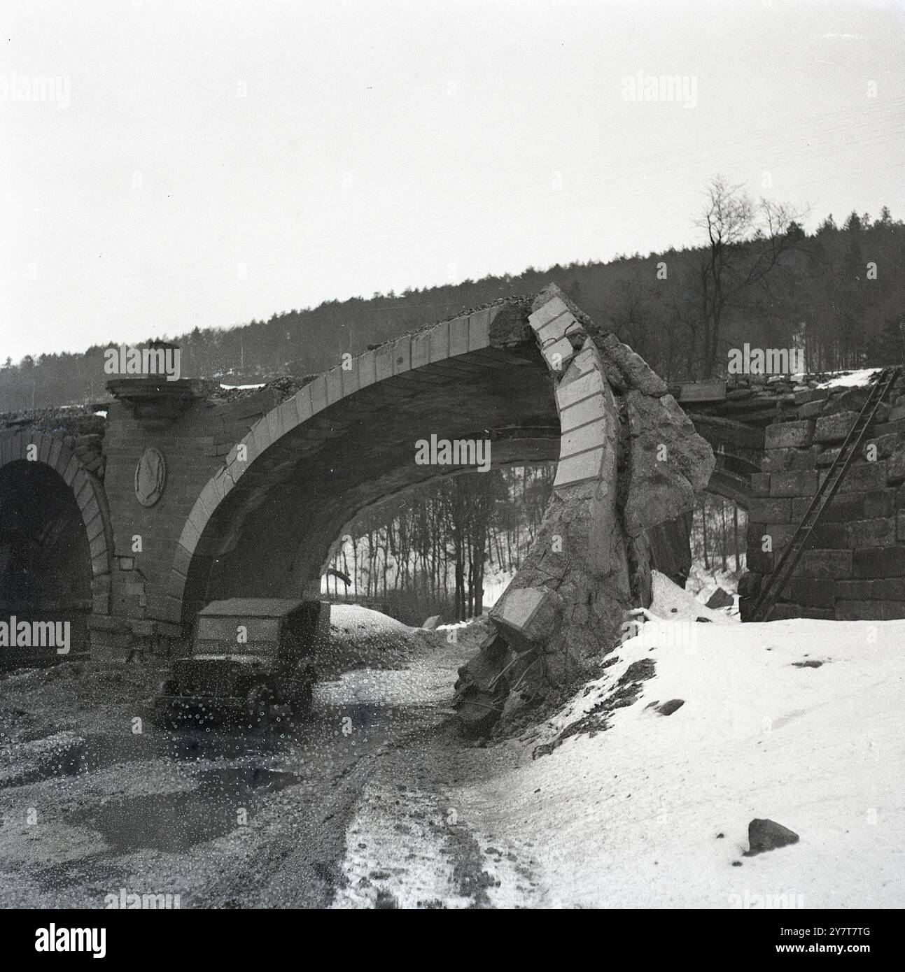 WW2 - Damaged railway bridge over a road - no information Stock Photo ...