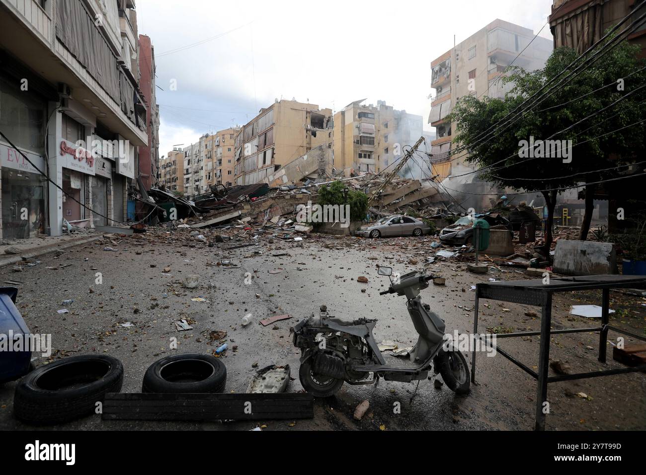 Beirut. 1st Oct, 2024. This photo taken on Oct. 1, 2024 shows damages ...