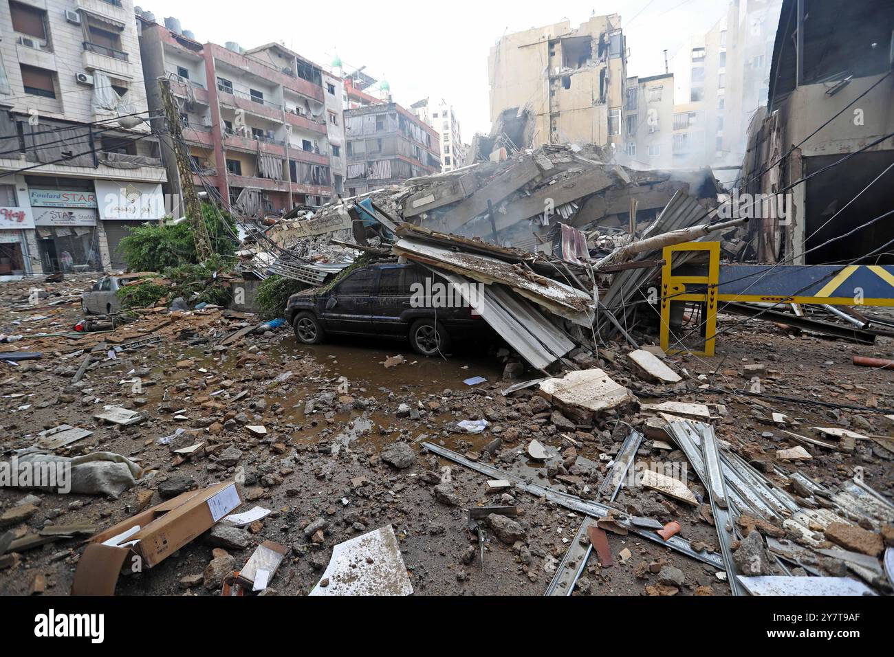 Beirut. 1st Oct, 2024. This photo taken on Oct. 1, 2024 shows damages ...