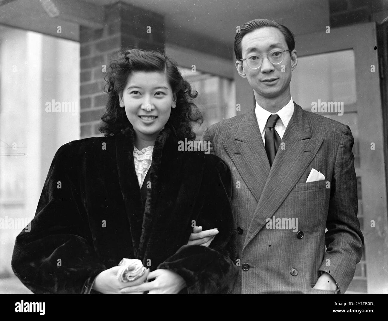 MILLIONAIRE FROM MALAYA 4 April 1950 Pictured on arrival at London Airport today (Tuesday) are ...