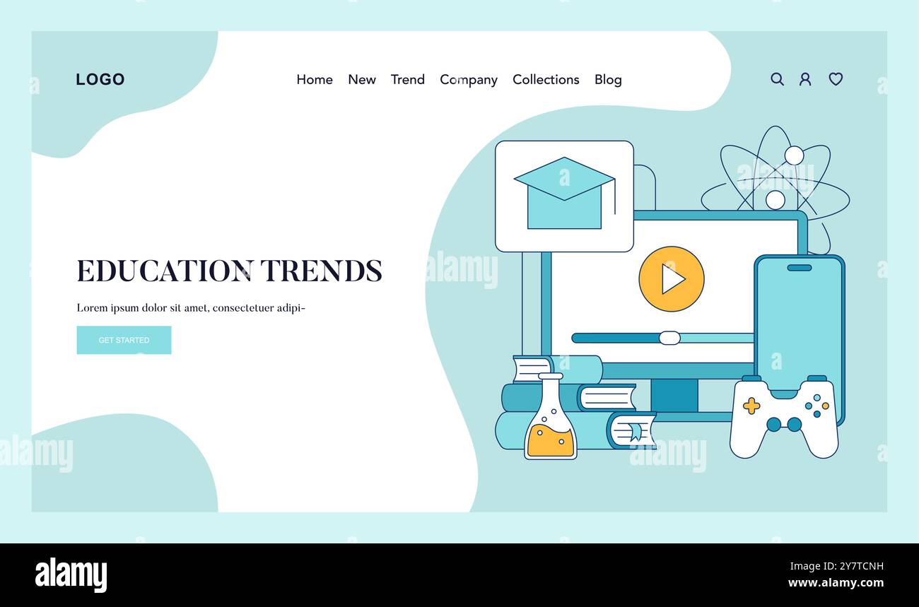 Education Trends concept. Digital learning tools and multimedia devices ...