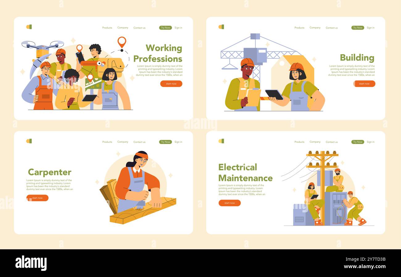 Working Professions set. Diverse experts in construction, technology ...