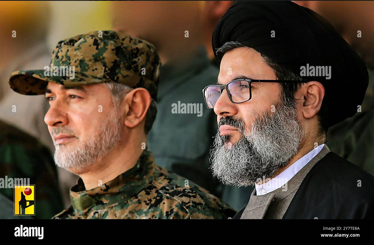 IBRAHIM AQUIL Hezbollah military commander at loeft with Hashem ...