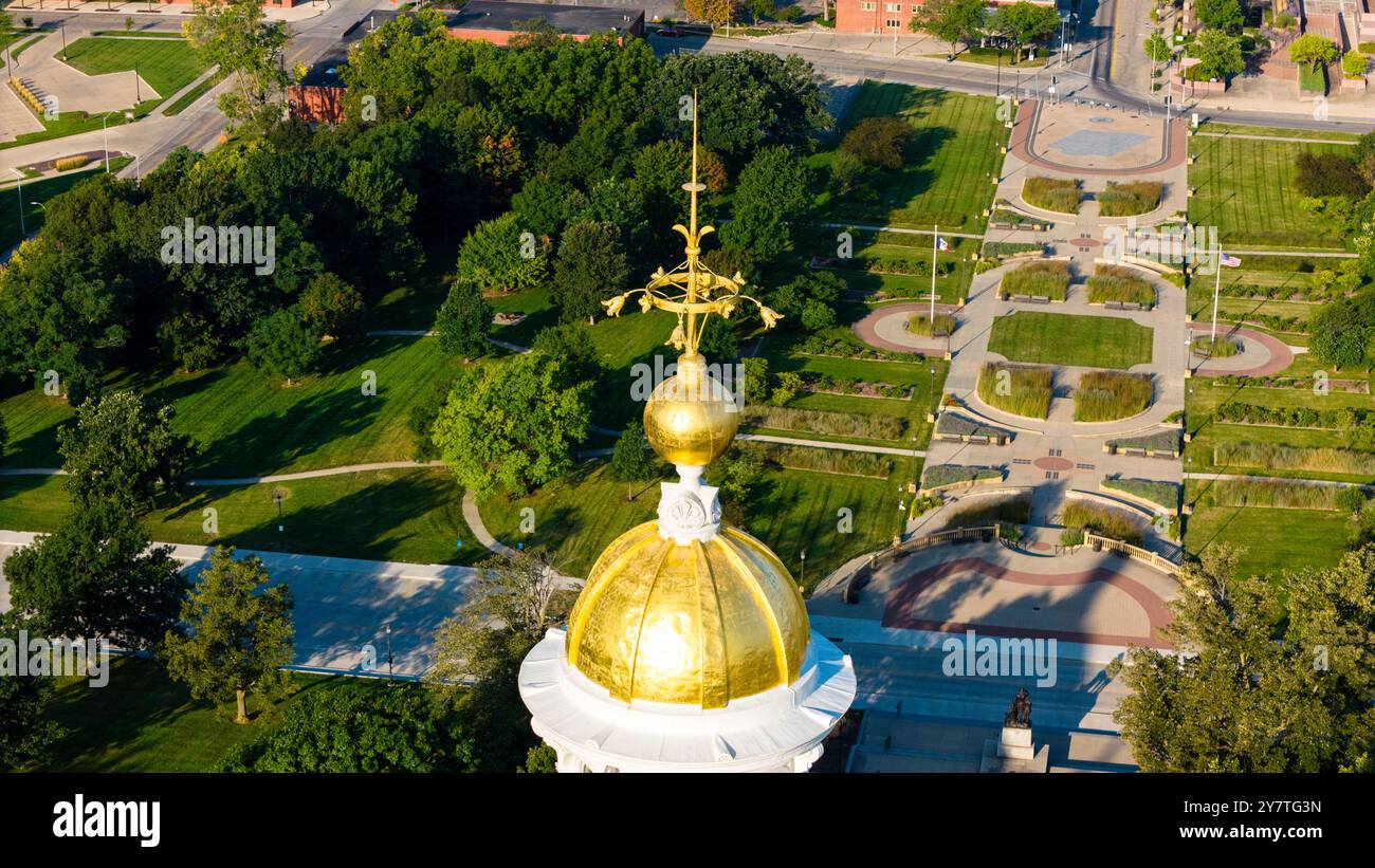 Aerial photograph of Iowa's beautiful, gold-leaf covered State Capitol ...