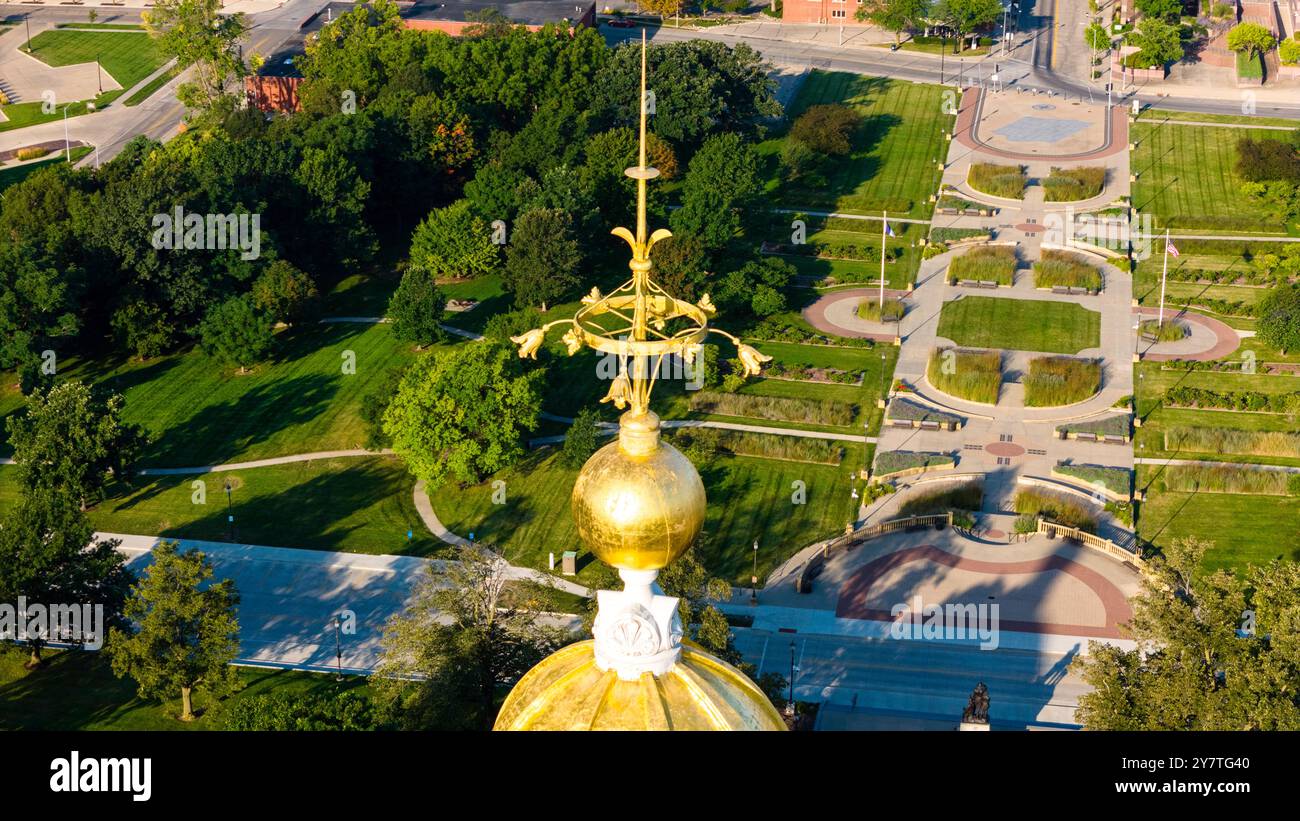 Aerial photograph of Iowa's beautiful, gold-leaf covered State Capitol ...