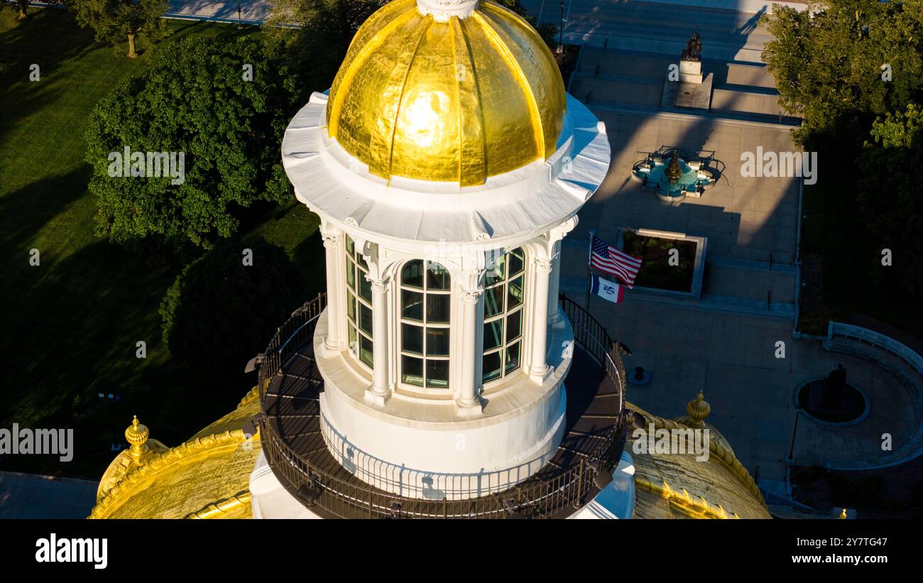 Aerial photograph of Iowa's beautiful, gold-leaf covered State Capitol ...