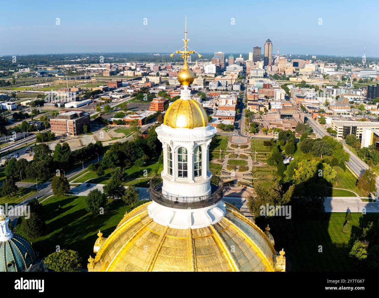 Aerial photograph of Iowa's beautiful, gold-leaf covered State Capitol ...
