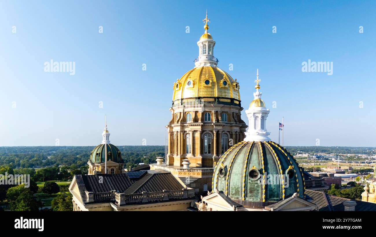 Aerial photograph of Iowa's beautiful, gold-leaf covered State Capitol ...