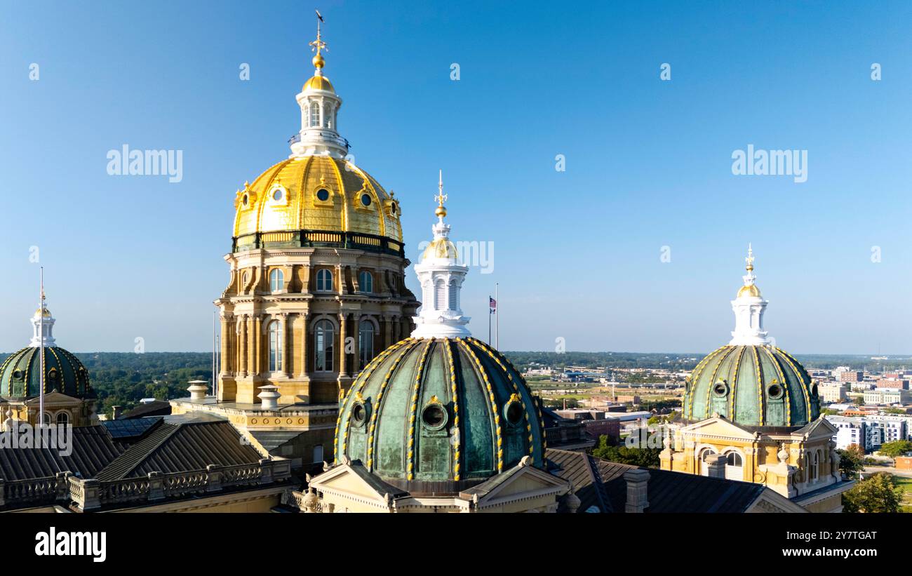 Aerial photograph of Iowa's beautiful, gold-leaf covered State Capitol ...