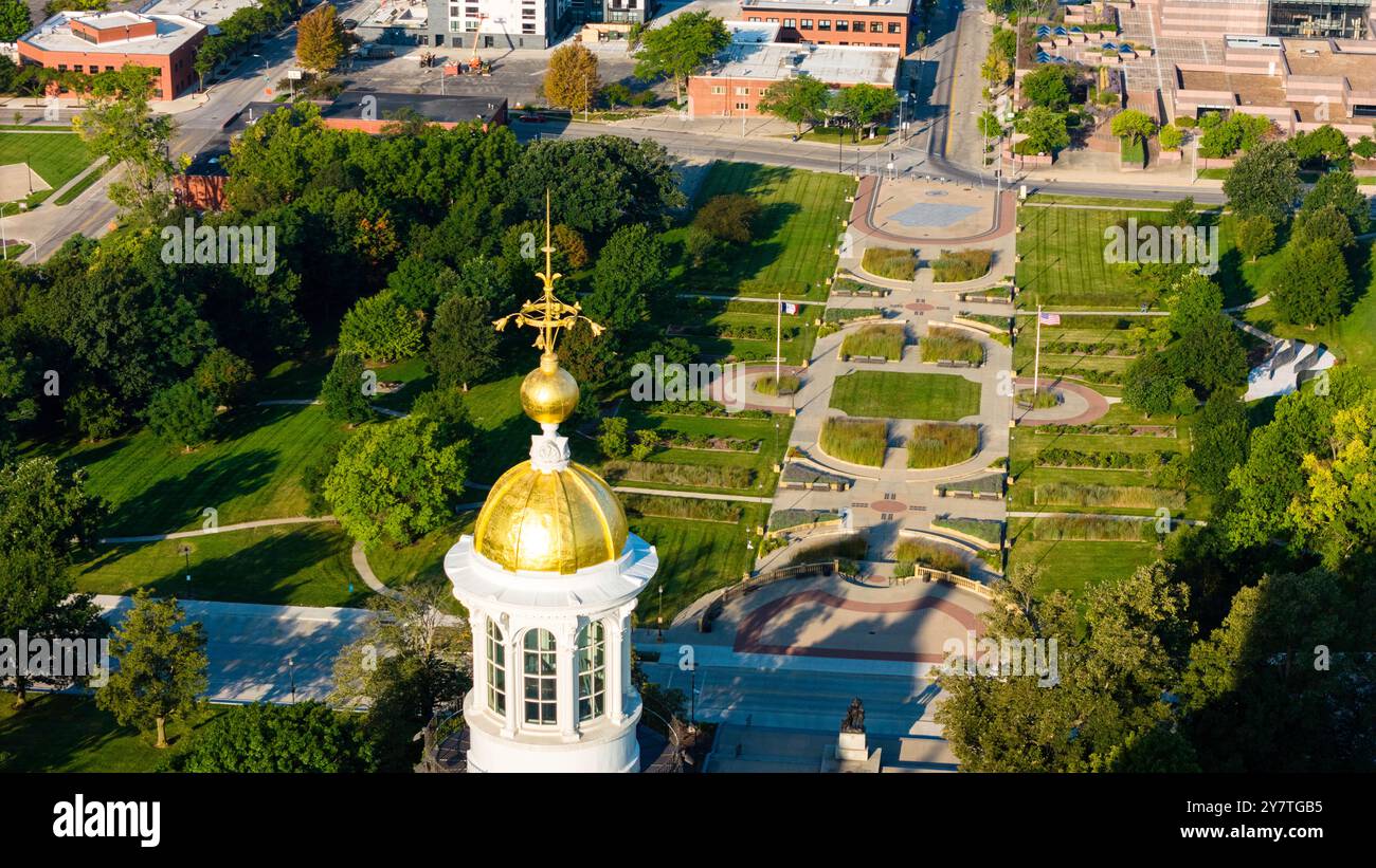 Aerial photograph of Iowa's beautiful, gold-leaf covered State Capitol ...
