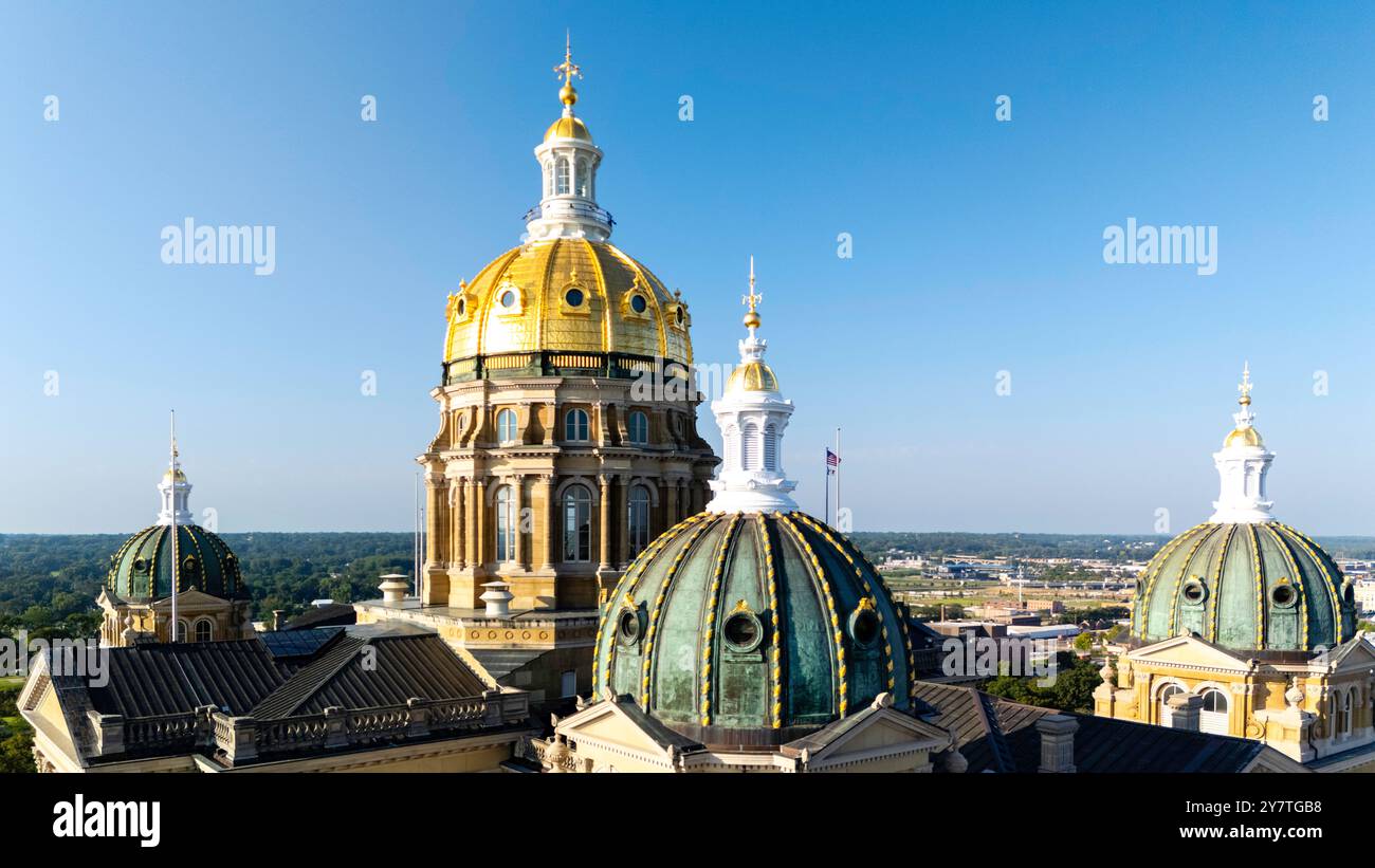 Aerial photograph of Iowa's beautiful, gold-leaf covered State Capitol ...