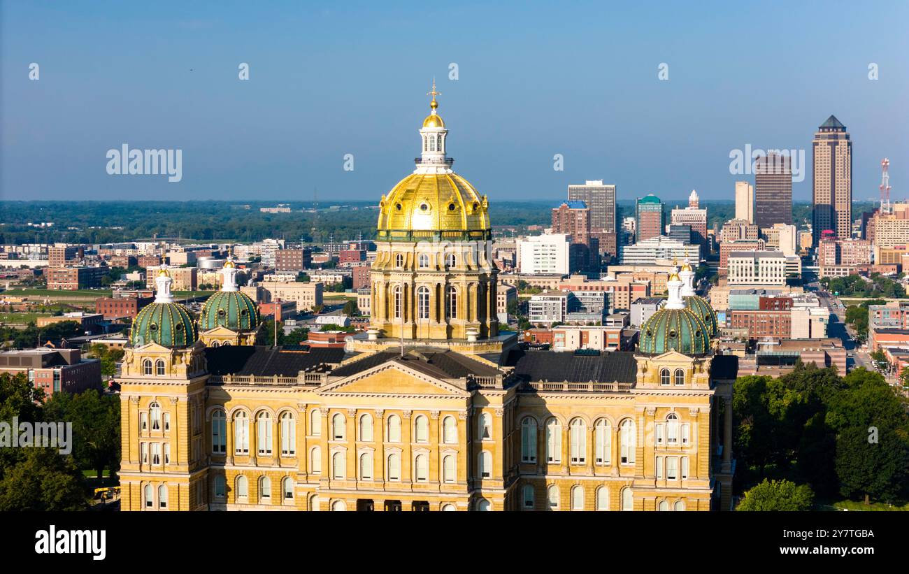 Aerial photograph of Iowa's beautiful, gold-leaf covered State Capitol ...