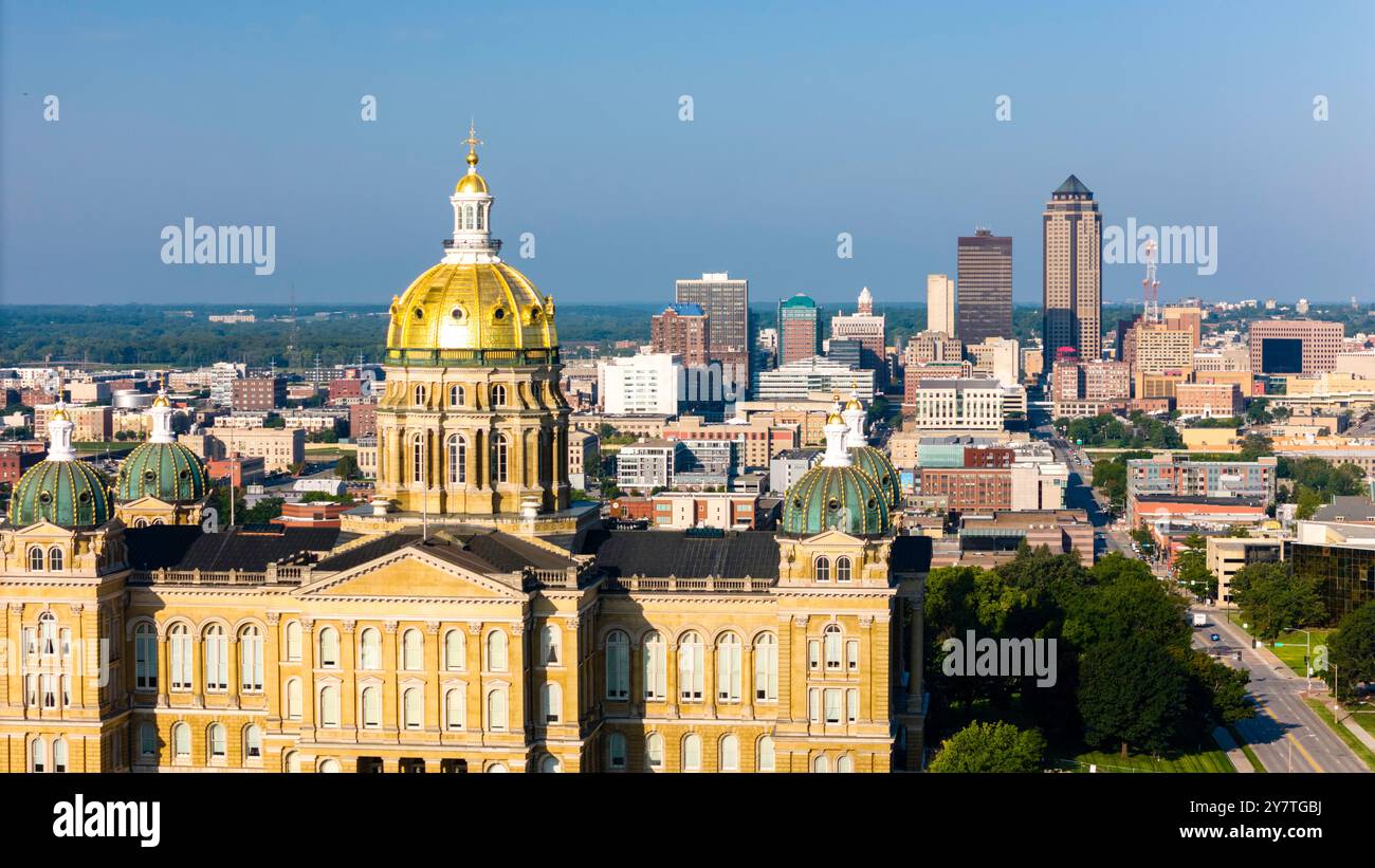 Aerial photograph of Iowa's beautiful, gold-leaf covered State Capitol ...