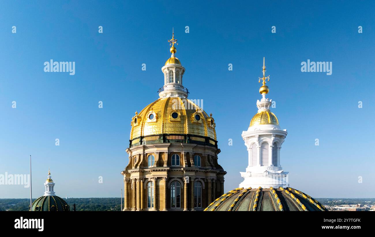 Aerial photograph of Iowa's beautiful, gold-leaf covered State Capitol ...