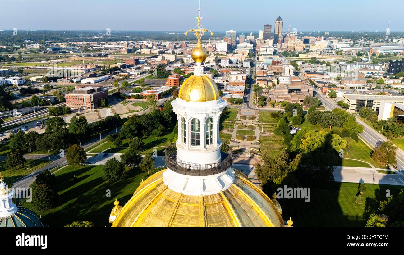 Aerial photograph of Iowa's beautiful, gold-leaf covered State Capitol ...