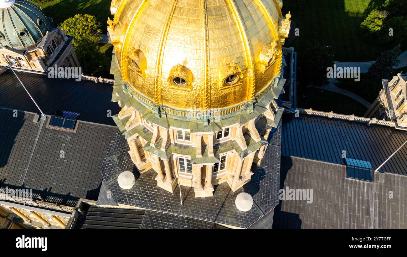 Aerial photograph of Iowa's beautiful, gold-leaf covered State Capitol ...