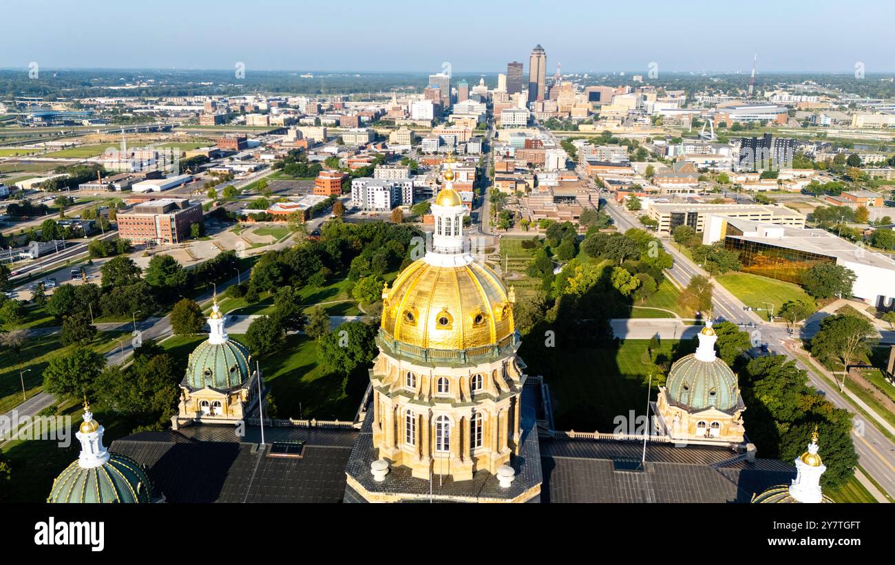 Aerial photograph of Iowa's beautiful, gold-leaf covered State Capitol ...