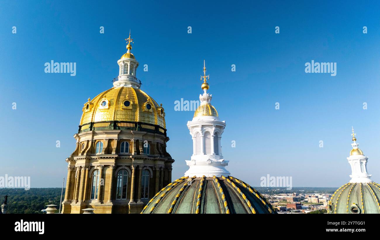 Aerial photograph of Iowa's beautiful, gold-leaf covered State Capitol ...