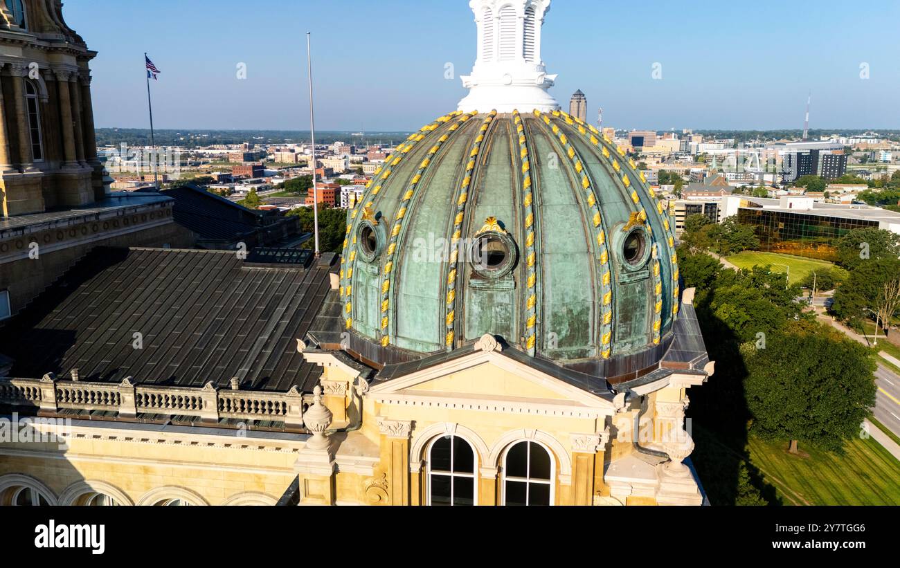 Aerial photograph of Iowa's beautiful, gold-leaf covered State Capitol ...