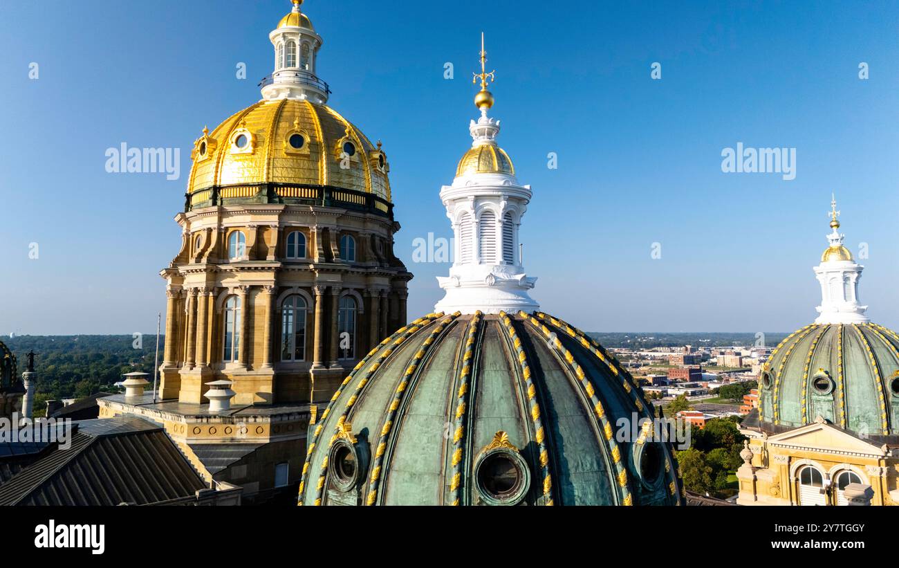 Aerial photograph of Iowa's beautiful, gold-leaf covered State Capitol ...