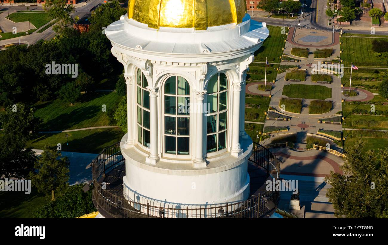 Aerial photograph of Iowa's beautiful, gold-leaf covered State Capitol ...