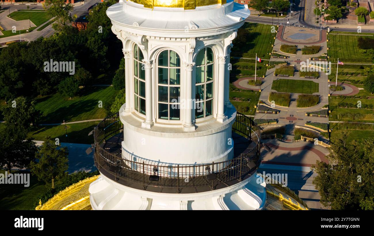 Aerial photograph of Iowa's beautiful, gold-leaf covered State Capitol ...