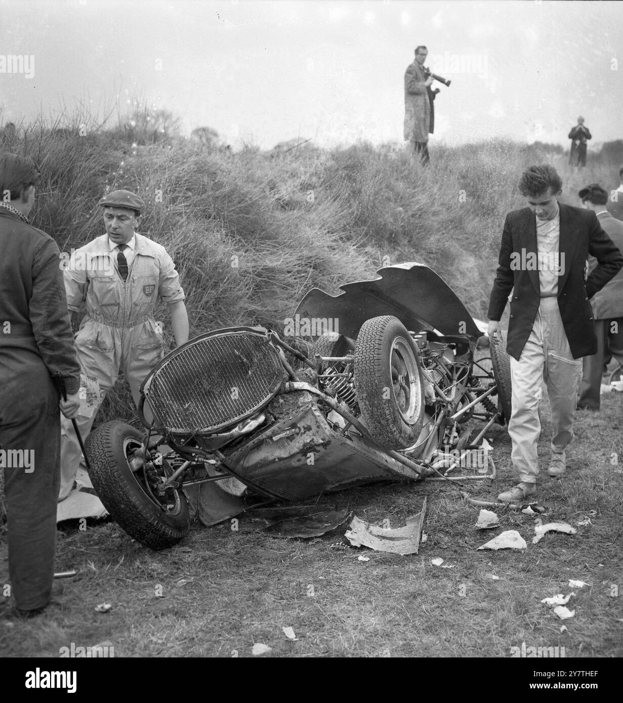 MOSS TRAPPED IN CRUMPLED CARGOODWOOD, SUSSEX: British racing driver ...