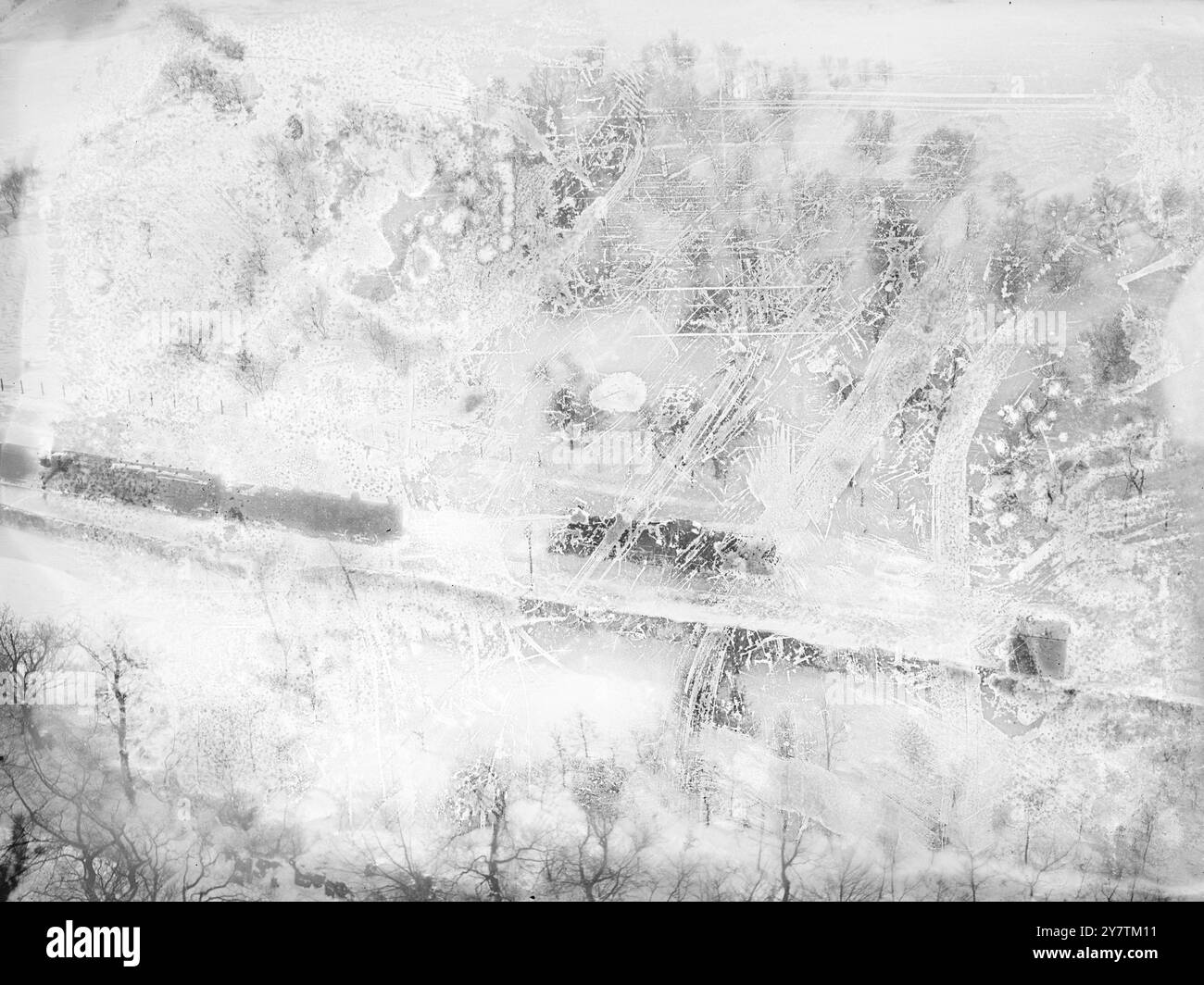 Aerial picture - Trains snowed up after great blizzard in Welsh ...