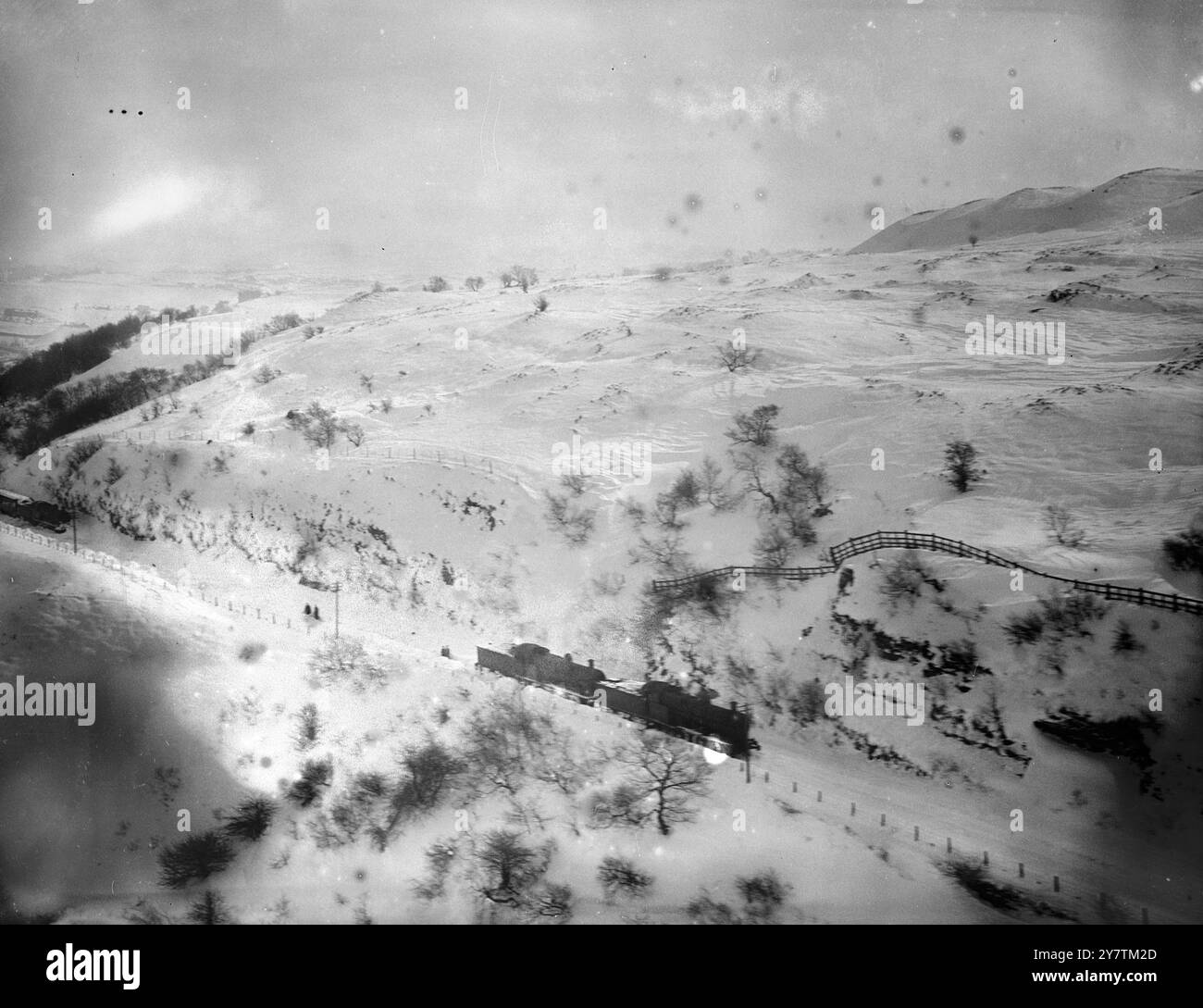 Aerial picture - Trains snowed up after great blizzard in Welsh ...