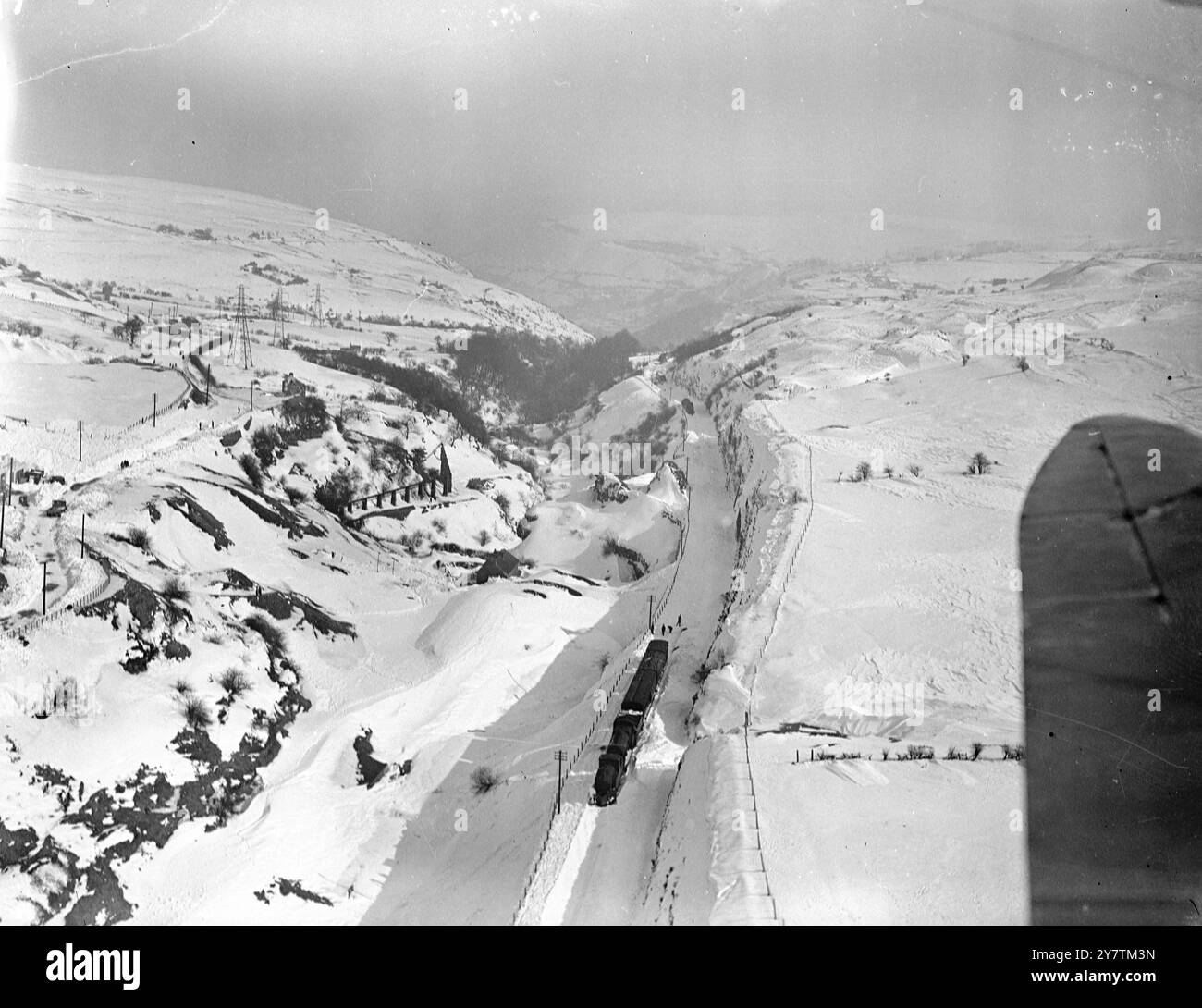 Aerial picture - Trains snowed up after great blizzard in Welsh ...