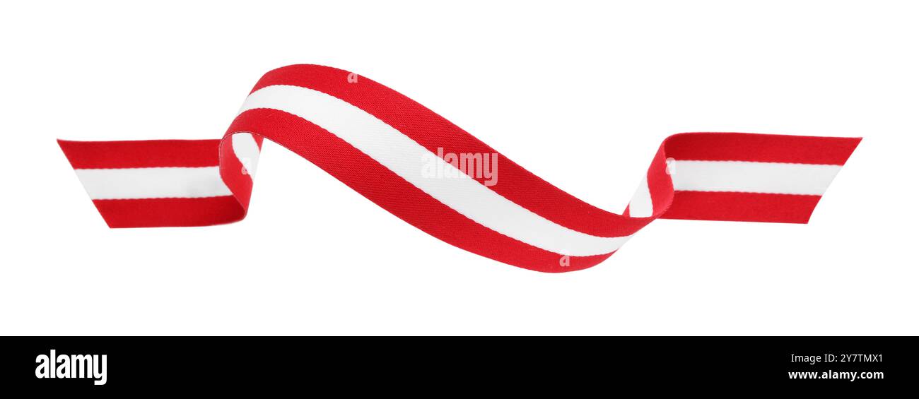 Ribbon in colors of Austrian flag isolated on white, top view Stock ...