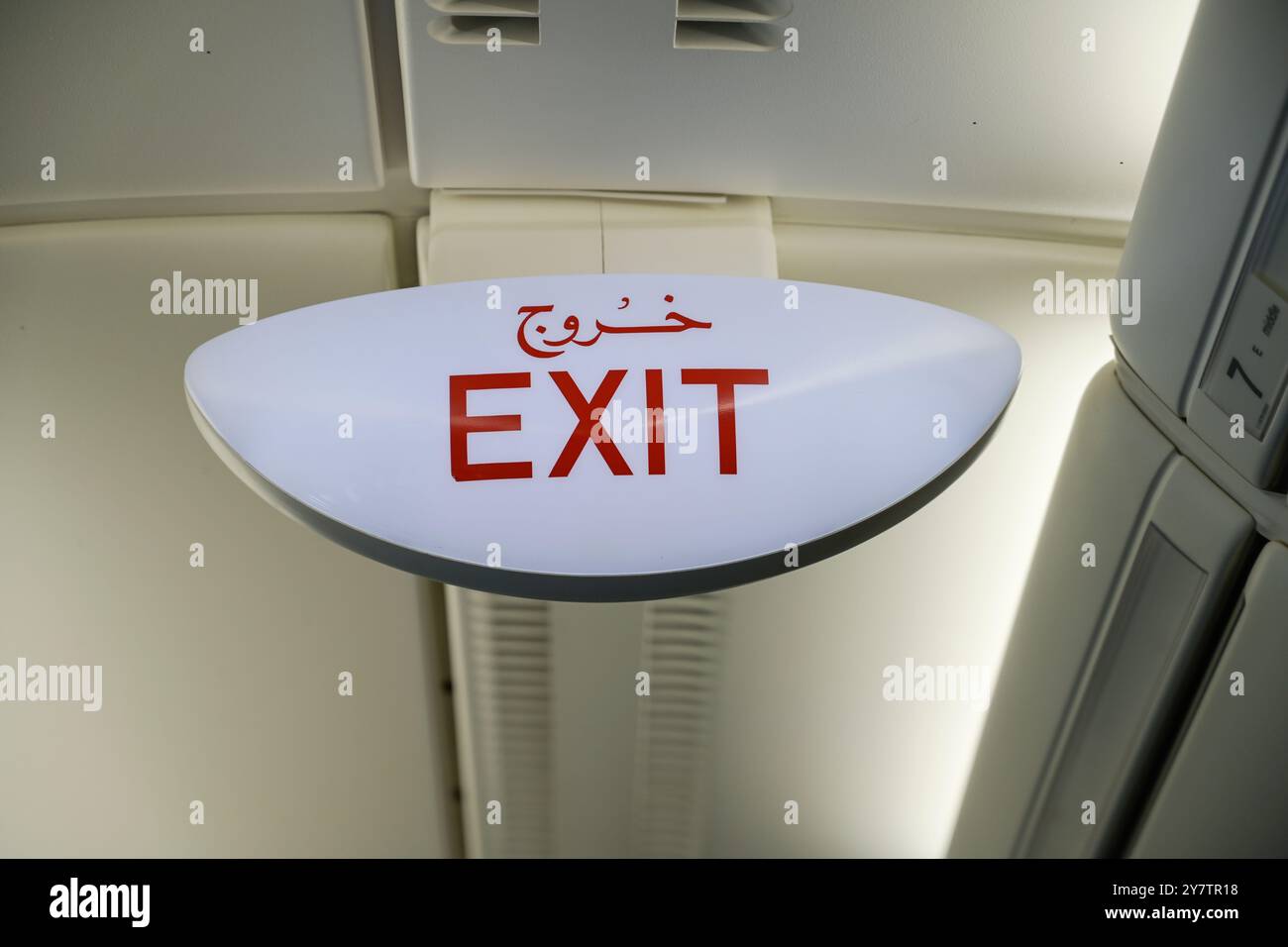 sign, exit, escape route, Emirates Airbus A380, Schild, Exit, Ausgang ...