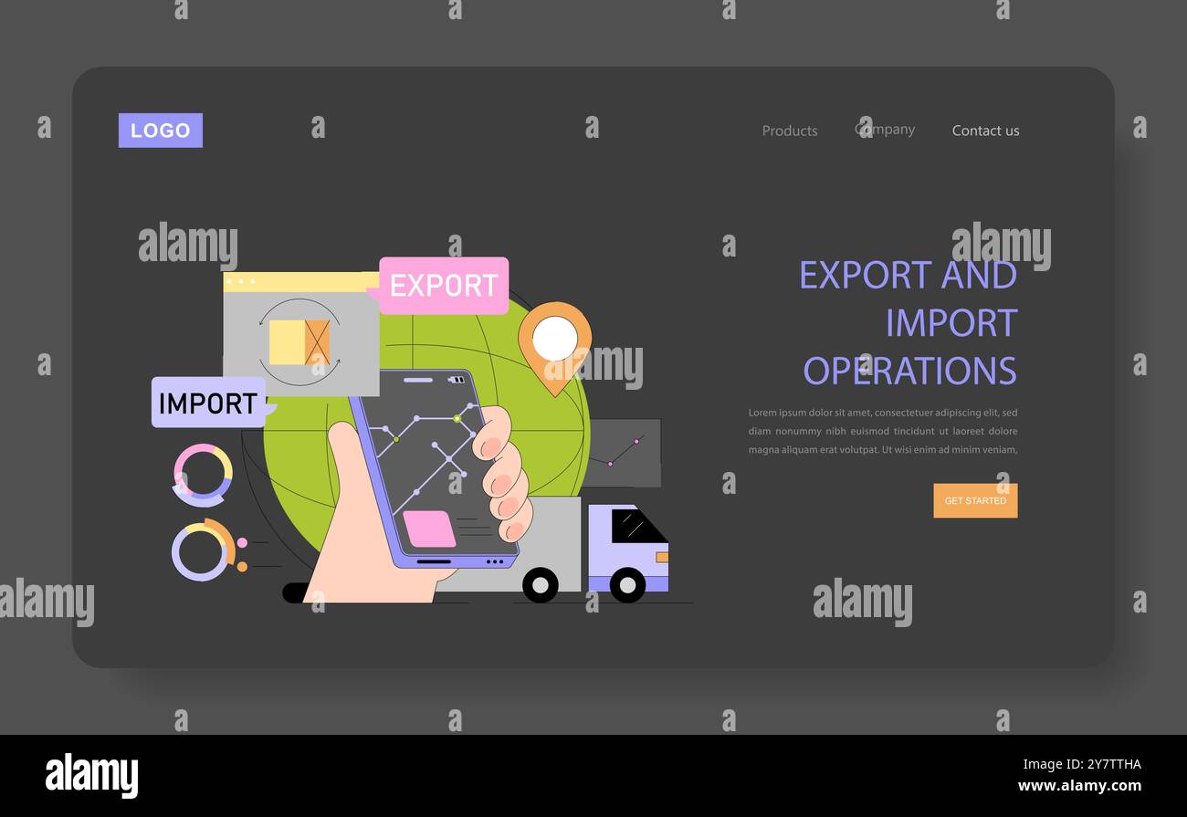 Global Market Expansion concept. A digital interface showcasing import ...