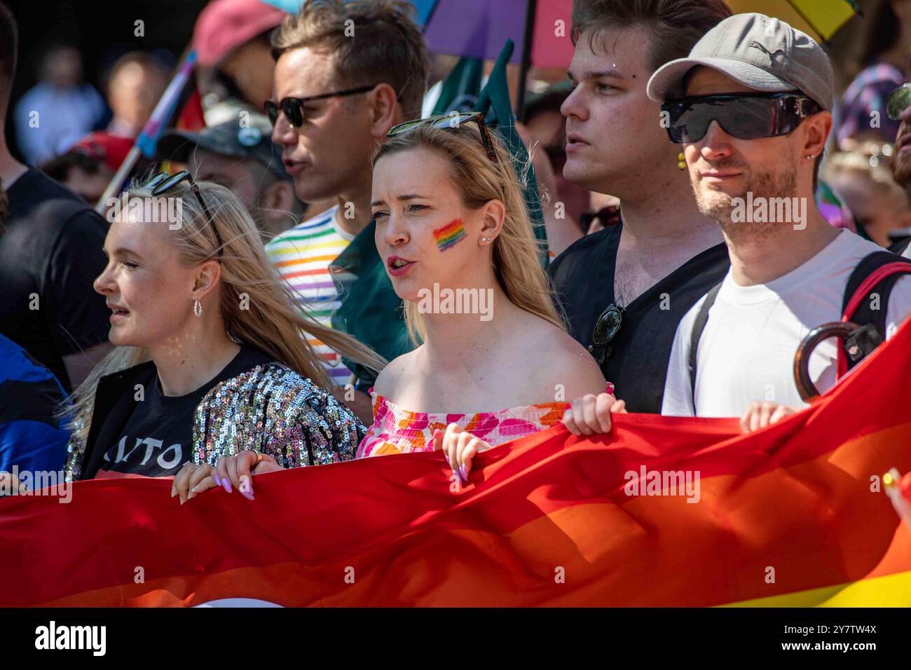 Maria Ohisalo, chairperson Sofia Virta and Oras Tynkkynen of the Greens ...