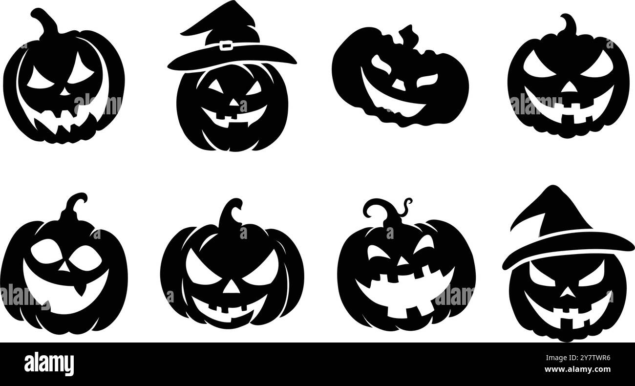 Set of Halloween Pumpkins Silhouette, Halloween Clipart Stock Vector ...