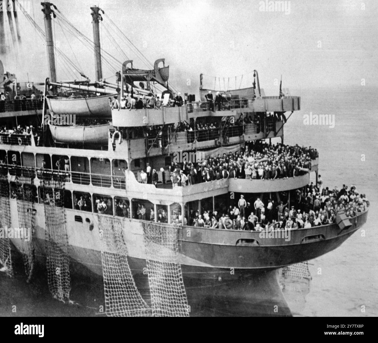 US TRANSPORT SHIP USS WAKEFIELD ON FIRE AT SEA Though fire swept ...